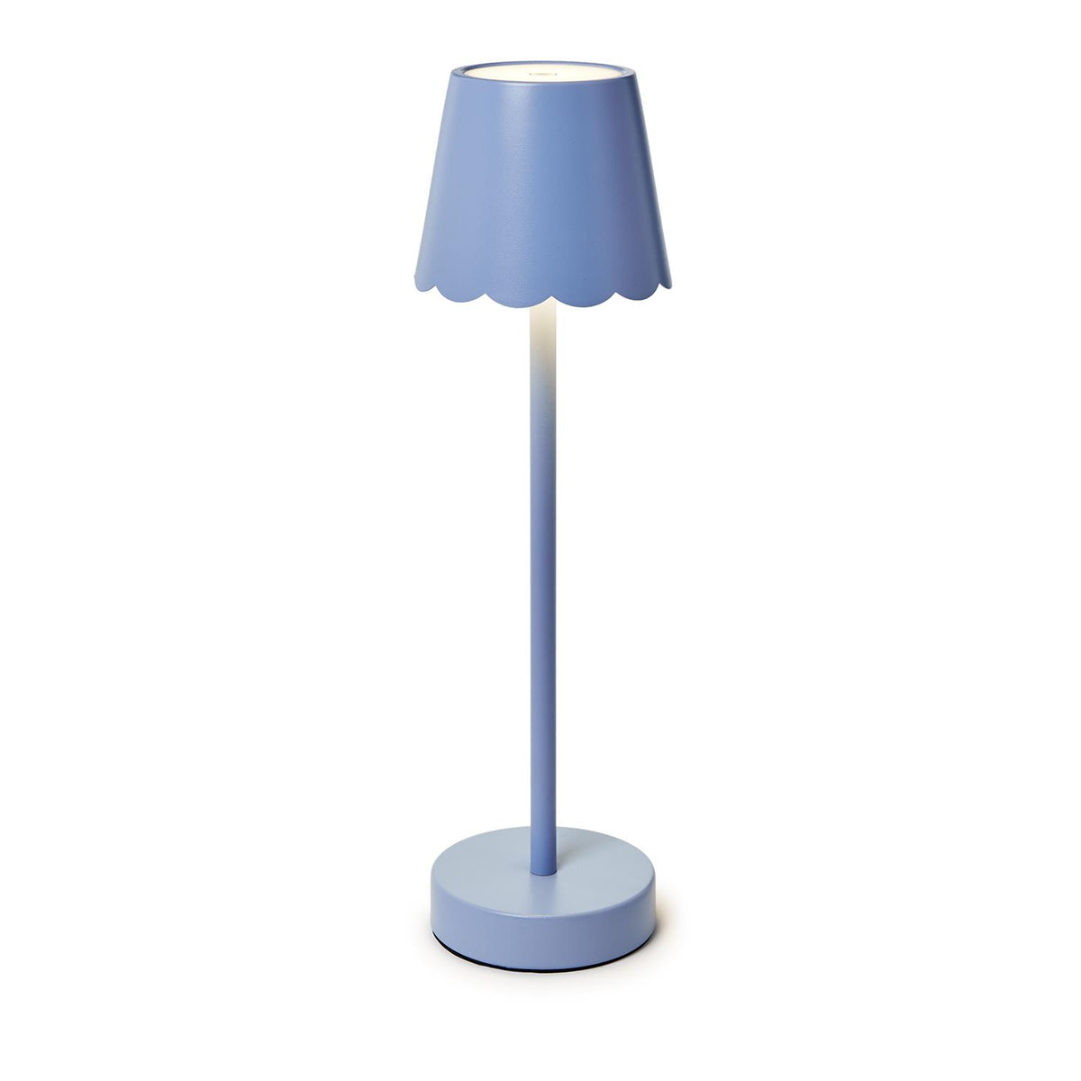 Blue LED Cordless Table Lamp with Scalloped Edge Shade – Fairley Fancy