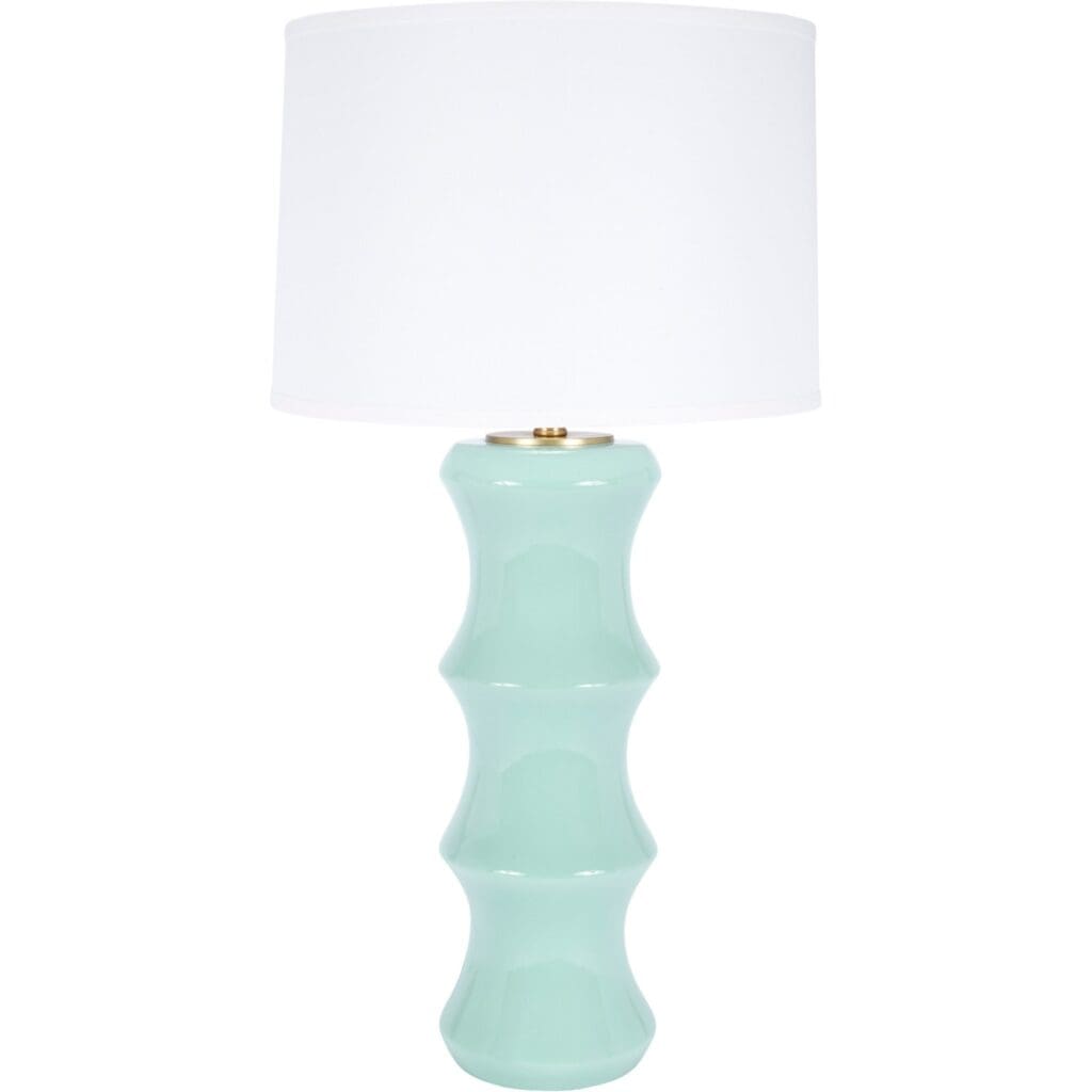 Sawyer Ceramic Celadon Lamp With White Linen Shade – Fairley Fancy